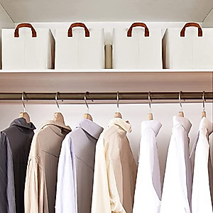 Yawinhe Foldable Storage Basket with Drawstring Cover and 2 Leather Handles, Collapsible Storage Bins, Baskets for Organizing Shelf Nursery Home Closet (Beige, 16.53x12.59x10.23in/4-Pack)