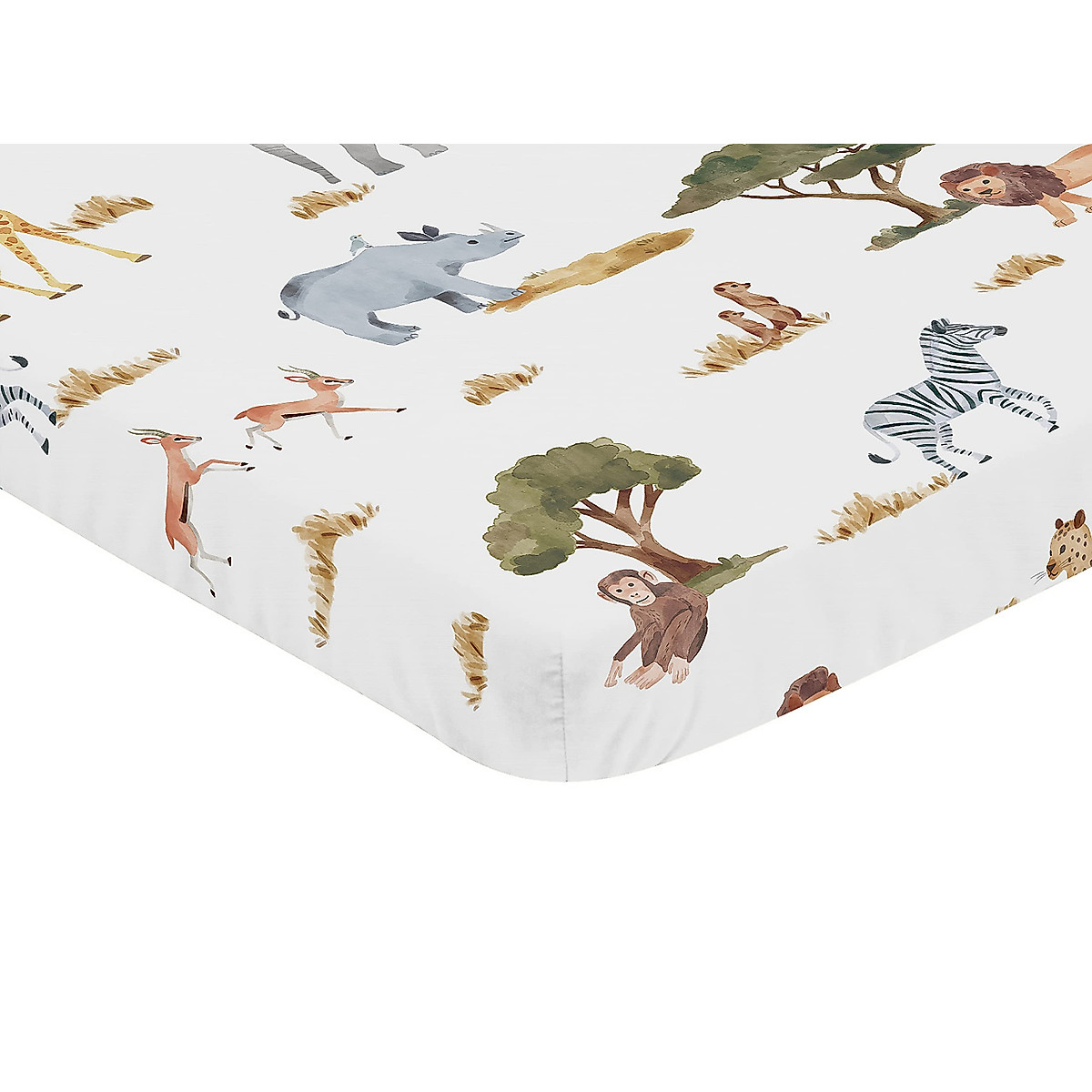 Sweet Jojo Designs Jungle Animals Boy Girl Fitted Mini Crib Sheet Baby Nursery Portable Crib Pack and Play Hunter Green Yellow Grey Black White Wildlife Safari Animal Elephant Giraffe Monkey Leopard