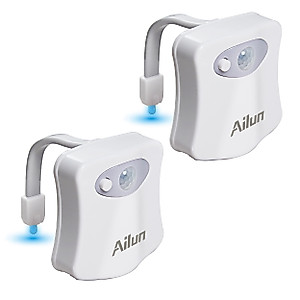 Toilet Night Light 2Pack by Ailun Motion Sensor Activated LED, 8 Colors Changing Toilet Bowl Illuminate Nightlight for Bathroom Battery Not Included Perfect with Water Faucet Light