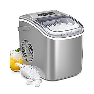 AGLUCKY Ice Makers Countertop,Portable Ice Maker Machine with Handle,Self-Cleaning Ice Maker, 26Lbs/24H, 9 Ice Cubes Ready in 8 Mins, for Home/Office/Kitchen(Grey)
