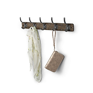 Spectrum Diversified Richmond Wall Mount 5 Hook Wood Rack for Storage and Organization of Entryway Bedroom and More, Coffee/Industrial Gray