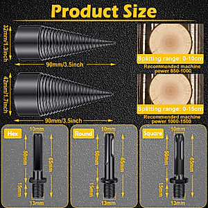 5 Pcs Firewood Log Splitter Drill Bit, Removable Wood Splitter Drill Bits, Screw Cones Kindling Splitter, Heavy Duty Wood Splitting Drill Bit for Hand Drill Stick Hex, Round, Square (32 MM, 42 MM)