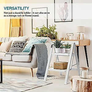 BOCOM 2 Step Ladder, Lightweight Portable Foldable Collapsible Folding Sturdy Steel Metal Step Stool with Anti-Slip Wide Pedal, Heavy Duty 330 lbs Capacity, for Home, Kitchen, Closet, Adults, White