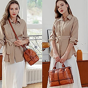 HESHE Women’s Vintage Leather Purses and Handbags Shoulder Bag Tote Top Handle Bags Designer Cross Body Satchel (Brown)