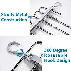 Niclogi Pants Hangers 6 Layers Space Saving Trouser Hangers, 4 Pack Multifunctional Pant Rack Stainless Steel Folding Closet Storage Organizer for Pants Slacks Jeans Trousers Towel（Grey）