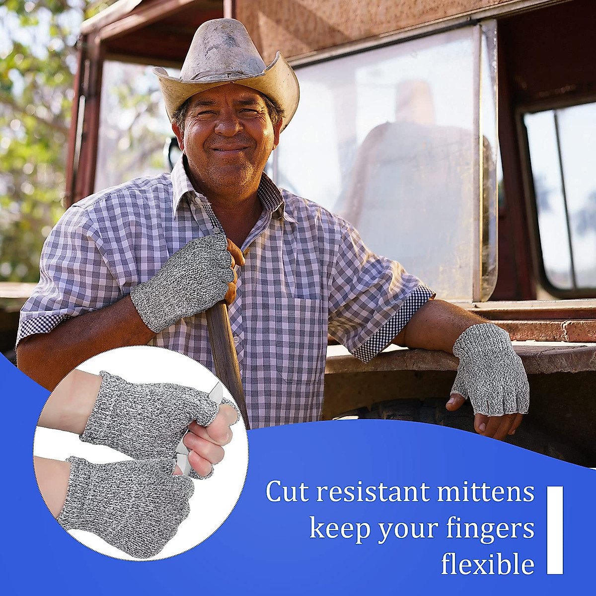 2 Pair Cut Resistant Half Finger Protection Gloves for Home Use (Grey and Black)