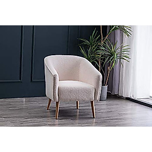 Wovenbyrd Mid-Century Modern Barrel Accent Chair with Tapered Legs, Cream Boucle