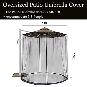 FEPITO Patio Umbrella Mosquito Netting with 2 Doors for 7.5FT to 11FT Outdoor Offset Umbrellas Table Screen Accommodate Up to 8 People(Not Include Umbrella)
