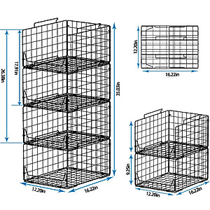 Jakyitvi Stackable Closet Organizers and Storage Bins 4 Pack, Sturdy Metal Clothes Storage Container for Clothes Pants Sweaters, Black Folded Drawer Shelf Organizer for Closet Wardrobe