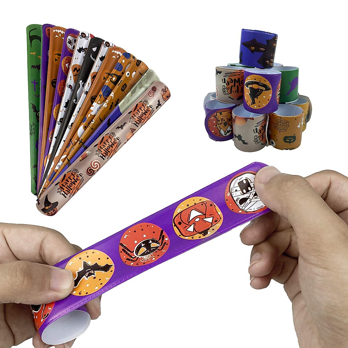 JoFAN 48 PCS Easter Slap Bracelets Toys for Kids Boys Girls Toddlers Easter Basket Stuffers Egg Fillers Gifts Party Favors