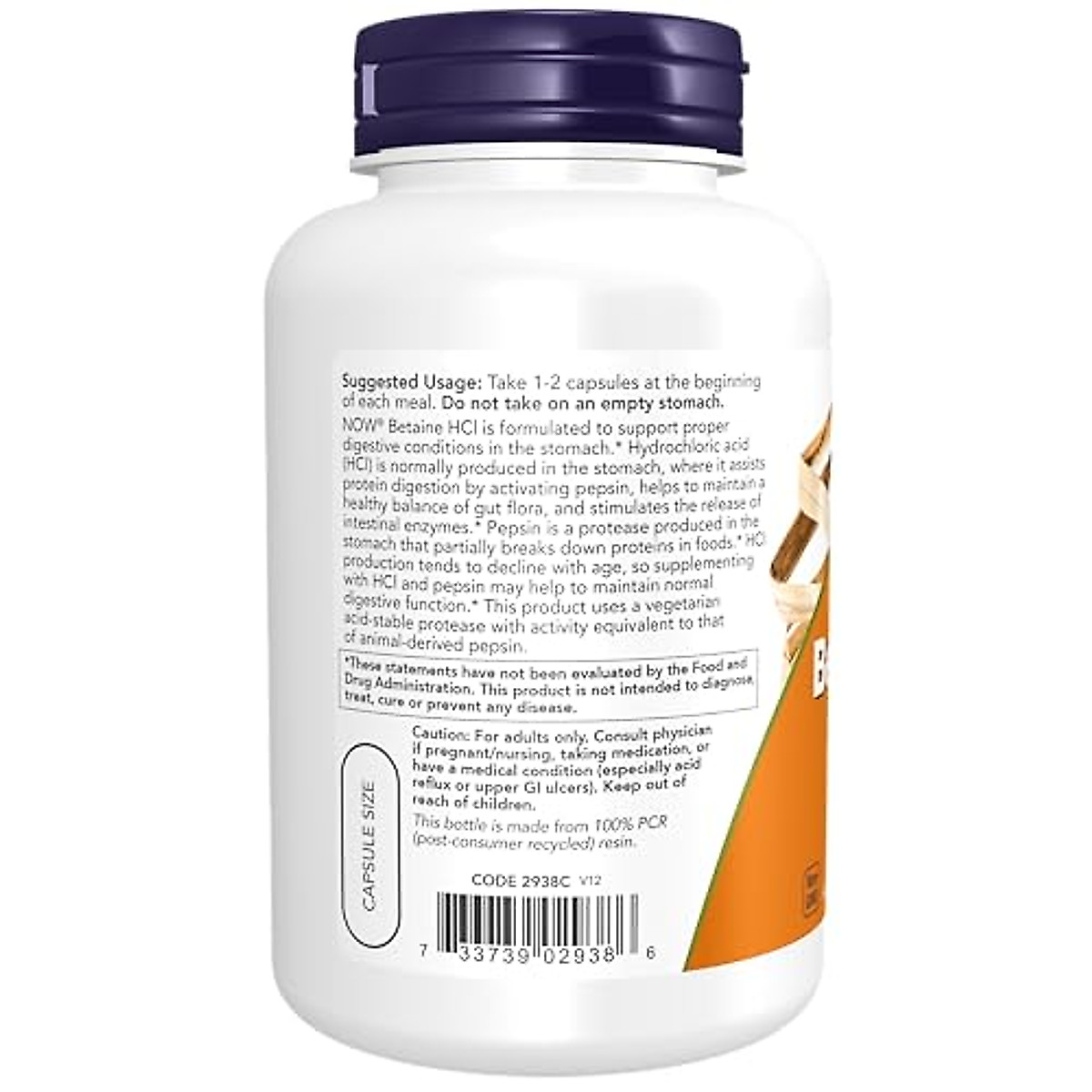 NOW Supplements, Betaine HCl 648 mg, Vegetarian Formula, Digestive Support*, 120 Veg Capsules