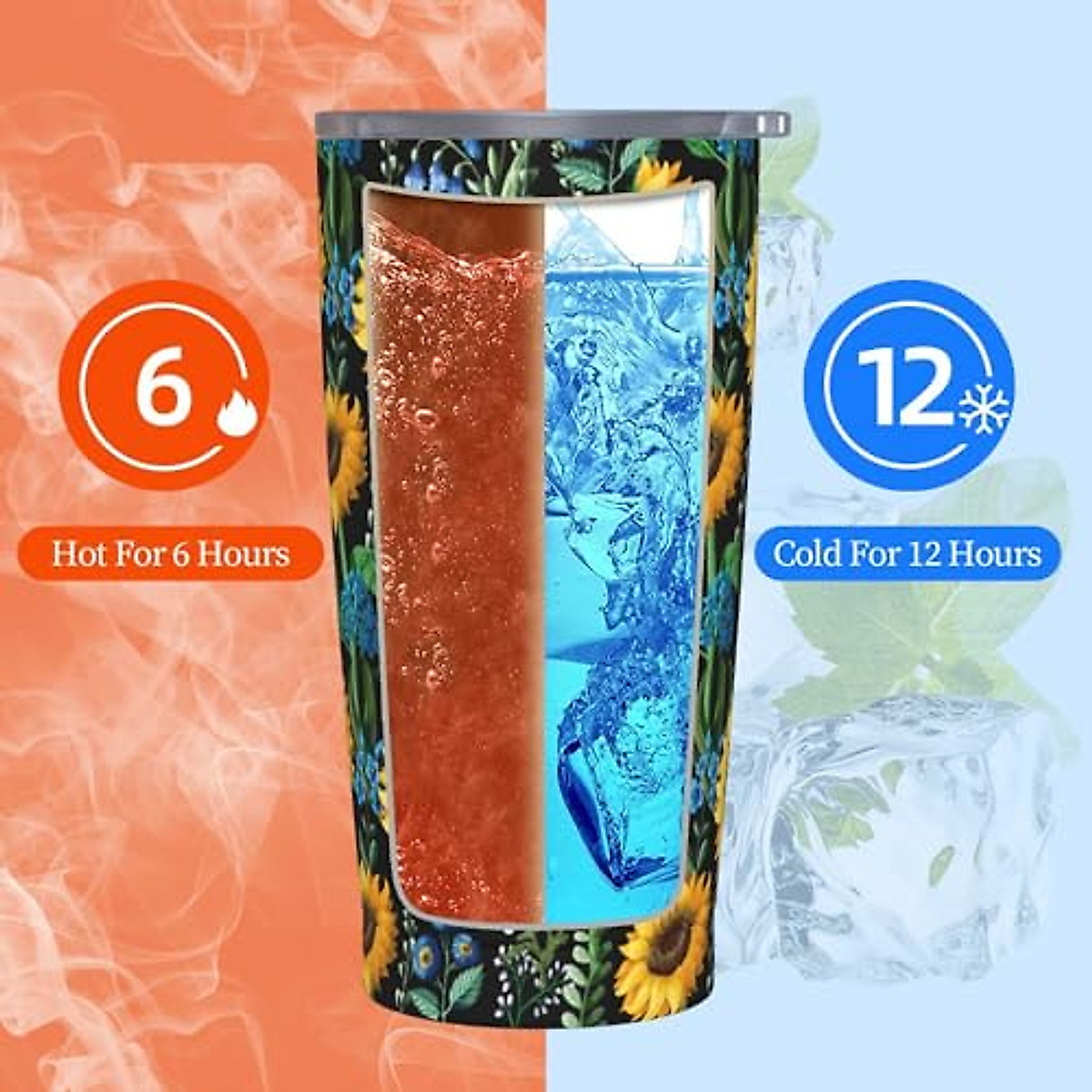 Yaxongx 20oz Tumbler Splendid Sunflowers Double Wall Vacuum Insulated Coffee Mug with Lid and Metal Straw Brush Reusable Stainless Steel Water Bottle Travel Cup Gifts for Car Ice Drinks Hot Beverage