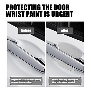 Crynod 4 PCS Car Door Bowl Protector, 3.38" x 2.67" Carbon Fiber Pattern Handle Interior Anti-Scratch Film, Universal Body Decoration Accessory, Product Compatible with Most Car Models (Silver)