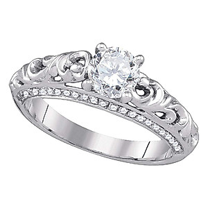 Dazzlingrock Collection 14kt White Gold Women's Round Diamond Solitaire Engagement Ring 1.00 ctw