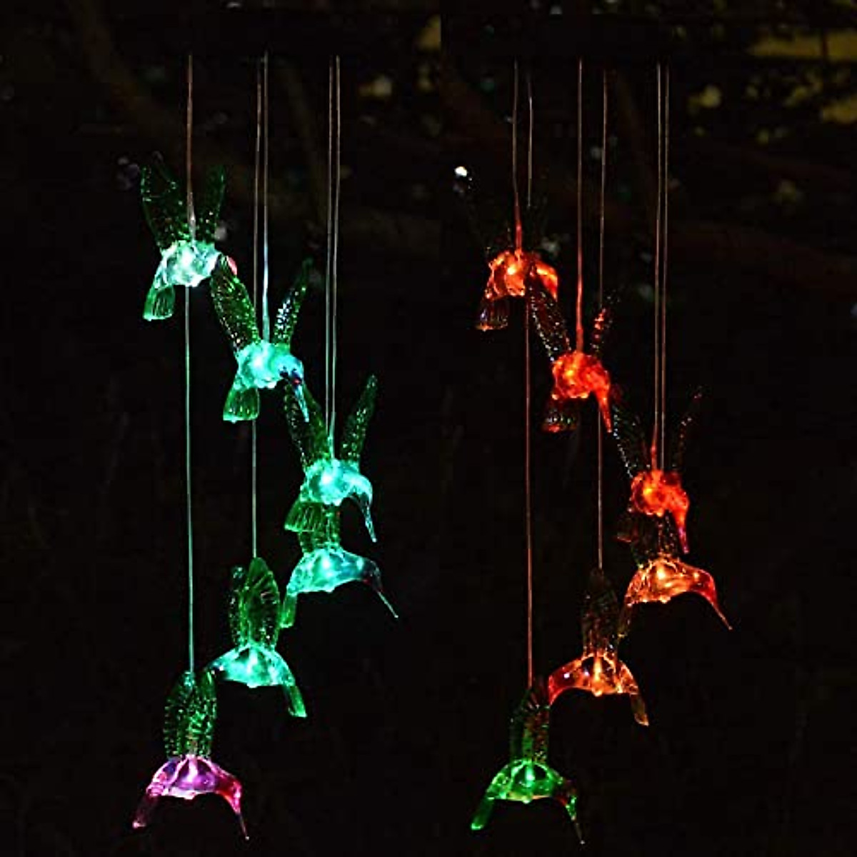 Chasgo Solar Hummingbird Wind Chime Color Changing Solar Mobile Wind Chime Outdoor Mobile Hanging Patio Light