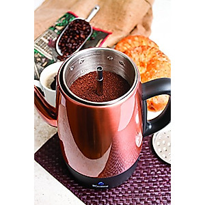Number 1 In Service Euro Cuisine Electric Percolator Coffee Maker, Stainless Steel Coffee Machine Percolators Fast and Portable Coffee Pot, Detachable Cord and Cool Touch Handle (8 Cup)