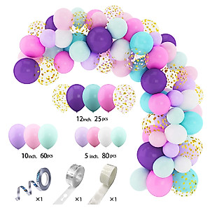 Amandir 168Pcs Unicorn Balloon Garland Arch Kit 12''10''5'' Pink Purple Blue Gold Confetti Magic Movie Balloons for Baby Shower Wedding Birthday Party Decorations Supplies for Girl 3 Balloon Tools