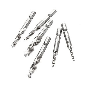 MUXSAM 6Pcs Drill Tap Combination Bit Set Deburr Countersink Hex Bit HSS 1/4 Shank