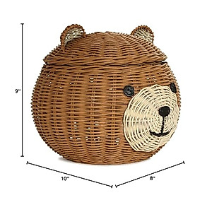 G6 COLLECTION Bear Rattan Storage Basket With Lid Decorative Bin Home Decor Hand Woven Shelf Organizer Cute Handmade Handcrafted Gift Art Decoration Artwork Wicker Bear (Bear Head)