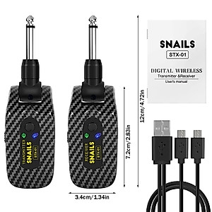 LOTMUSIC 2.4GHZ Wireless Guitar System, Rechargeable Digital Wireless Guitar Transmitter Receiver with 4 Channels and Long Battery Endurance for Electric Guitar Bass
