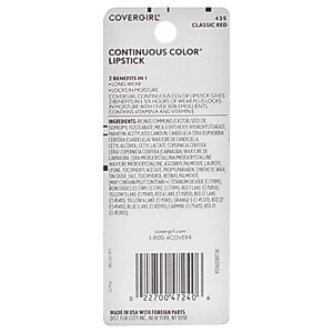 COVERGIRL Continuous Color Lipstick Classic Red 435, .13 oz (packaging may vary)