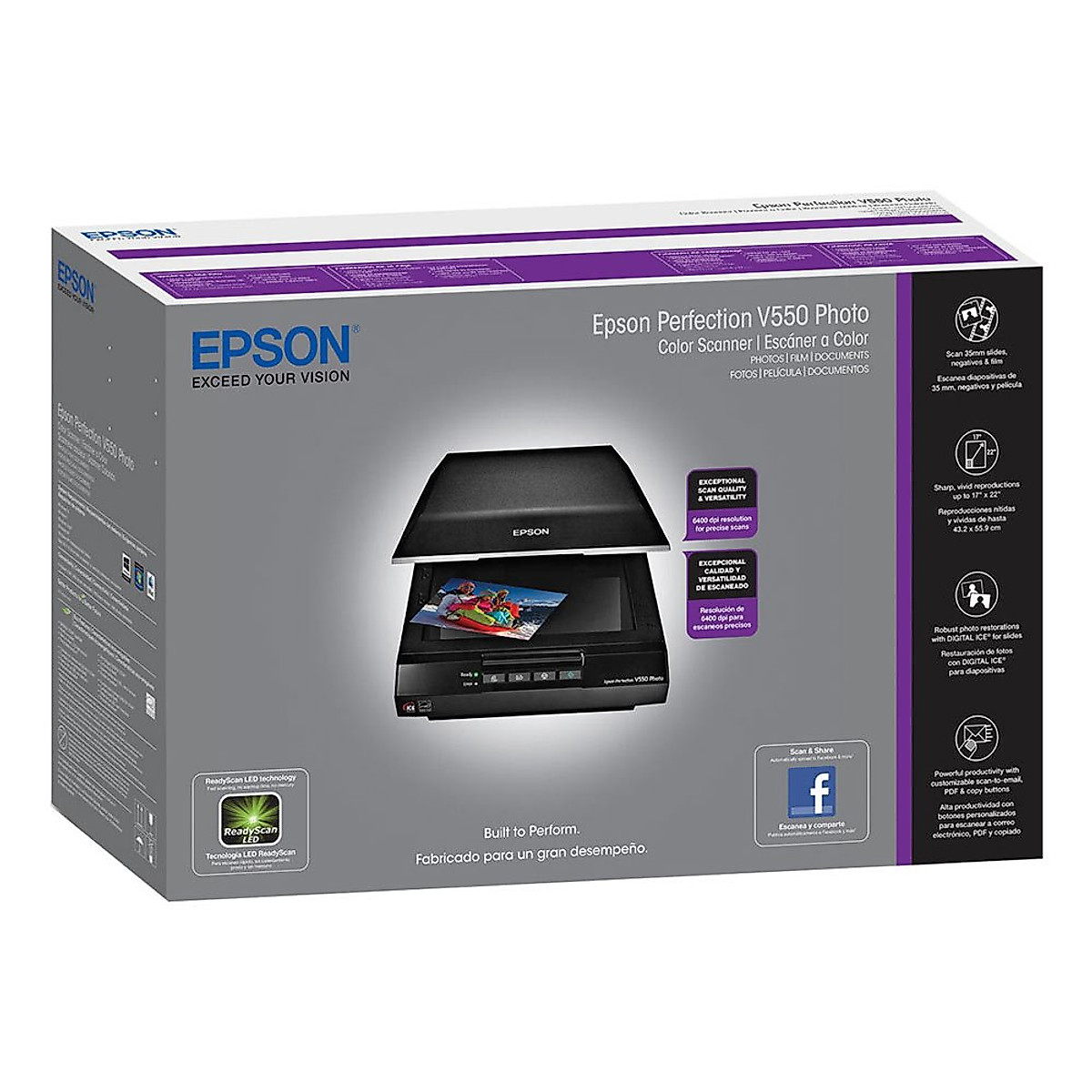 Epson Perfection V550 Color Photo, Image, Film, Negative & Document Scanner with 6400 DPI Optical Resolution