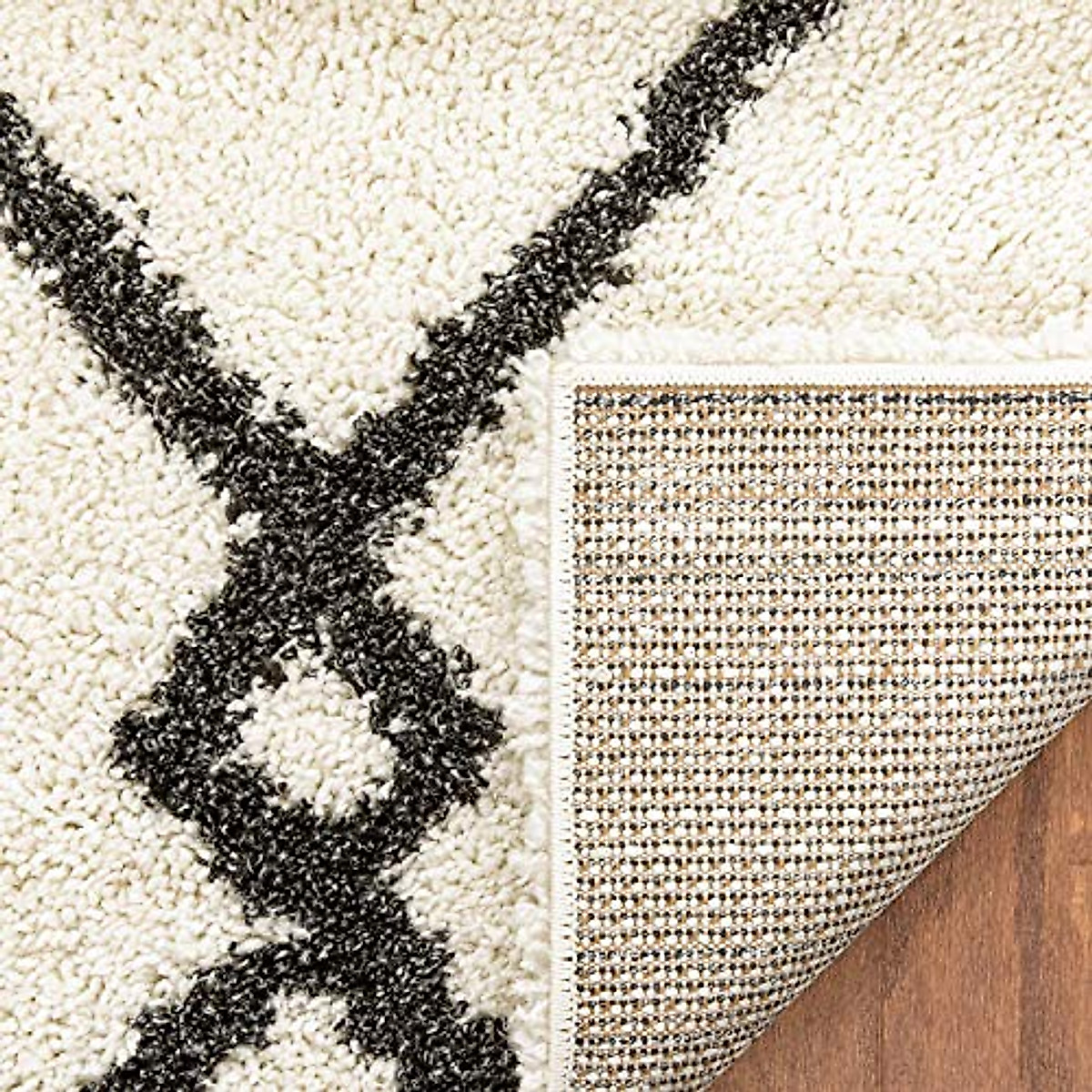 Well Woven Engren Ivory | Thick Nordic Shag | Tribal Diamond Area Rug 5x7 (5'3" x 7'3")