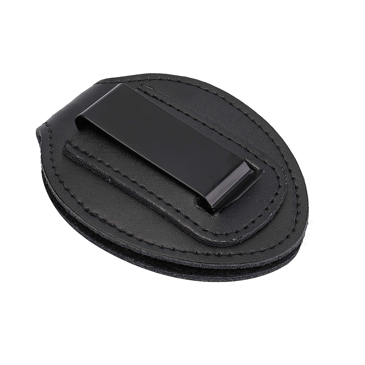 Cedilis 2 Pack Police Badge Holder with Metal Clip, Made of PU Leather, Professional Use for Law Enforcement, Universal, Free Neck Chain, Oval, Black, Badge Not Included