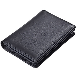RFID Genuine Leather Bifold ID/Business Credit Card Case Holder for Men Slim Front Pocket Wallet Button(Black)