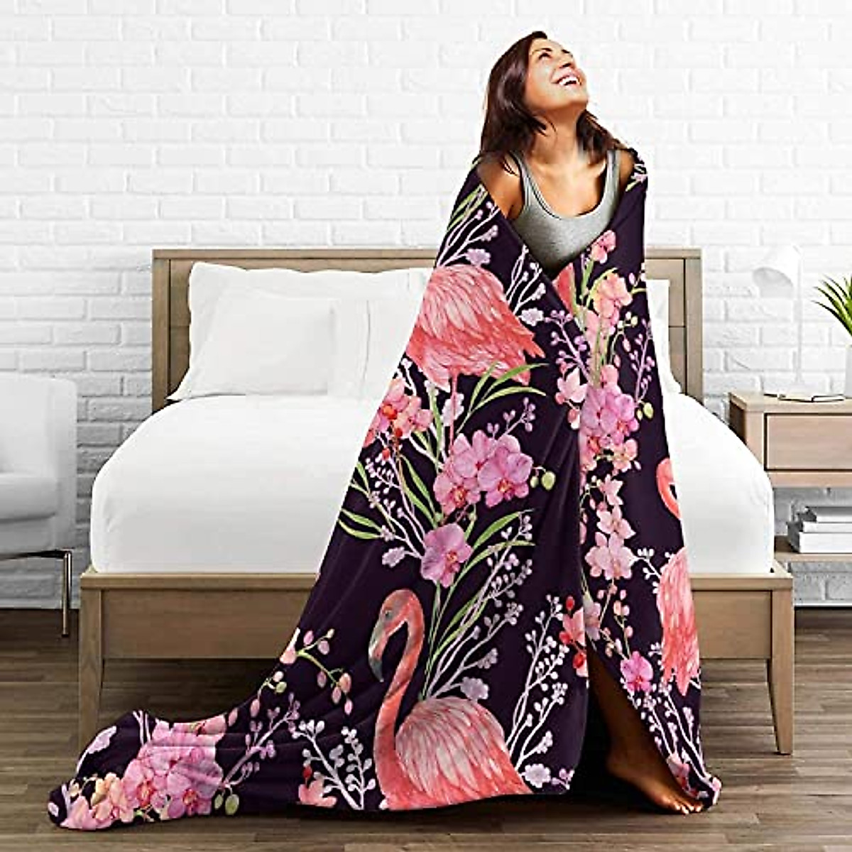 Gbuzozie Fleece Blanket Tropical Pink Flamingos Palm Leaves Lightweight Ultra-Soft Micro Throw Blanket for Sofa Couch Bed Camping Travel - Super Soft Cozy Microfiber Blanket 80"X60"