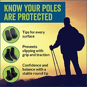 Round Wide Four Pack Hiking Poles Replacement Feet (Paws/Ferrules/Caps) - Extra Durable - Fits All Trekking and Walking Poles - Choice of Round or Tapered Styles