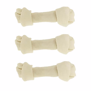 Dog Rawhide Bones Bulk Pack of 3 Natural Rawhide Protein Treats Knot Bone Chews Medium
