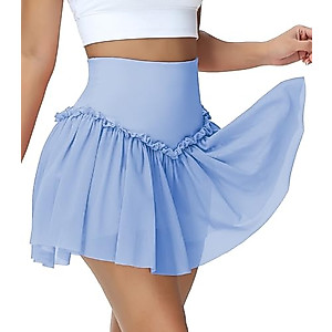 MIHRUSEM Womens Pleated Tennis Skirts with Shorts and Pockets, Girls High Waisted Lightweight Workout Athletic Golf Skorts, US Medium, Blue