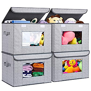 Univivi Foldable Nursery Storage Bin [4-Pack] Fabric Storage Boxes with Lids Large Toy Organizers and Storage for Nursery Bedroom Home (Gray, 17“ x 12” x 12")