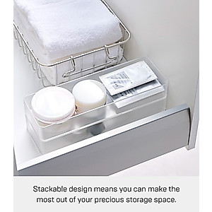 Yamazaki Home Tower Set Of 2 Clear Bottom Storage Cases - Stackable Transparent Organization Bins, Large - Large - Ps Resin