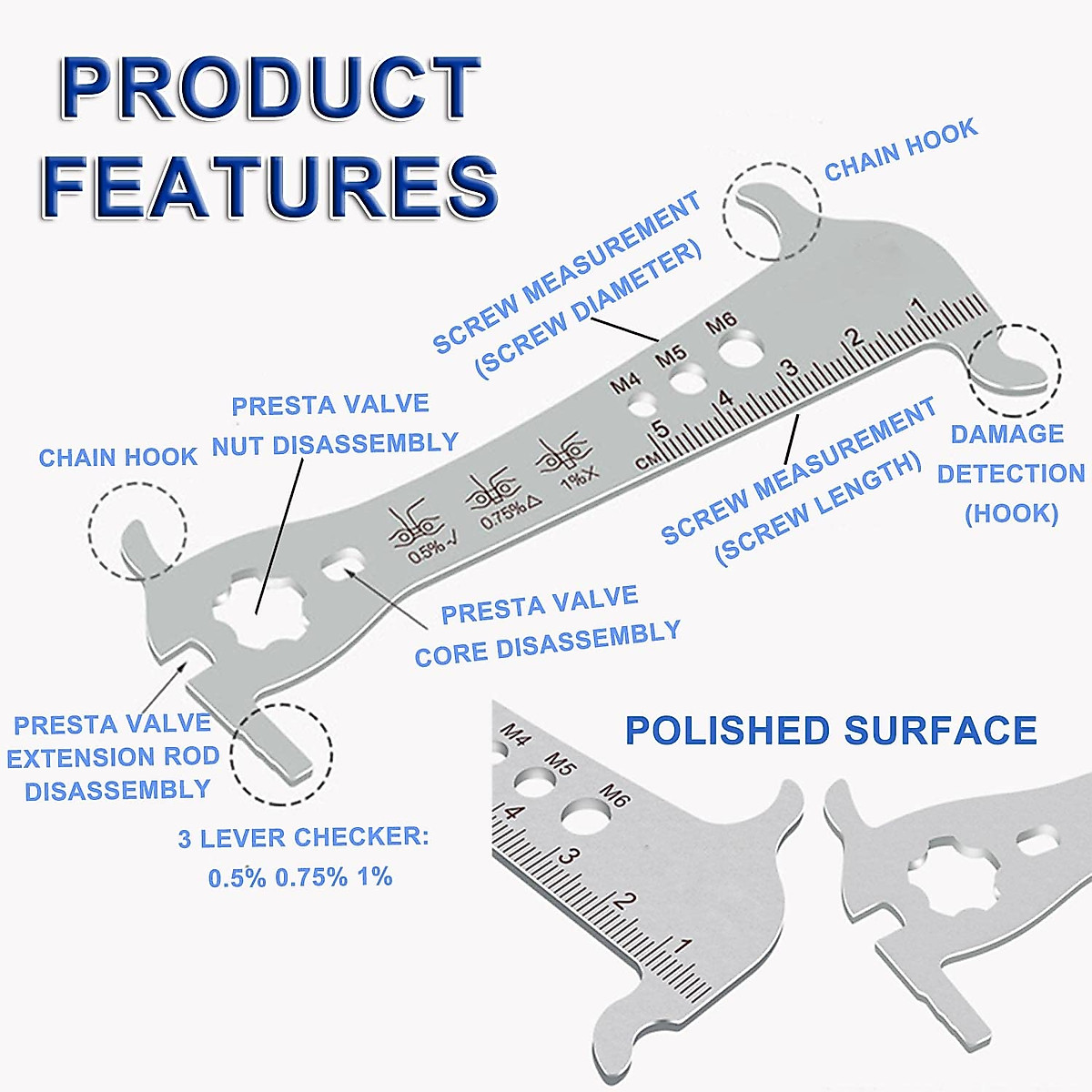 COOLWHEEL Bicycle Chain Checker - Bike Wear Indicator Gauge Measuring Ruler Tool Bike Parts Repair Kit for Mountain and Road Bikes, Folding Bicycle