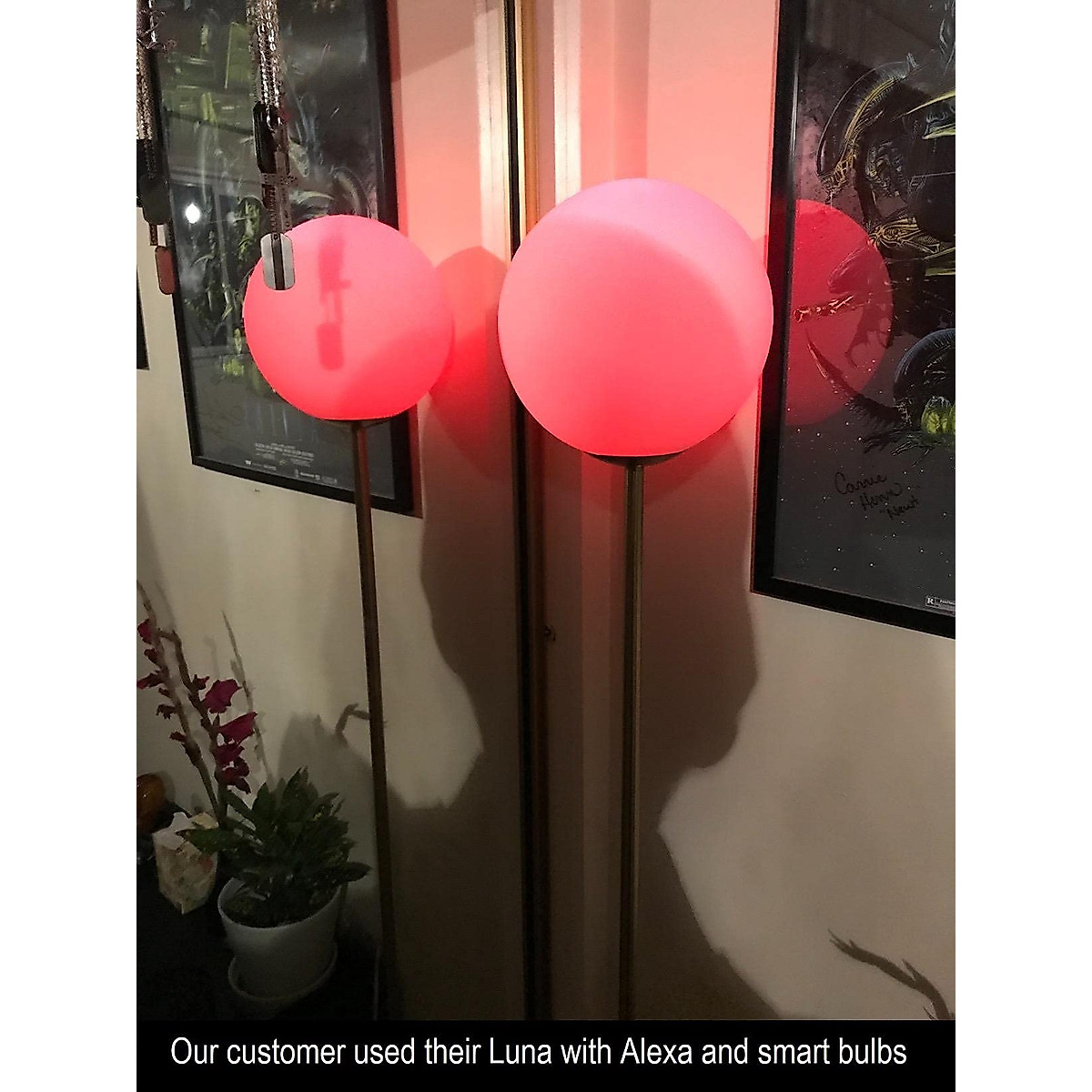 Brightech Globe Floor Lamp Set of 2 - Luna and Sphere Frosted Glass Standing Lamps for Bedroom - Mid-Century Modern Contemporary LED Floor Lamps, Tall Lamp for Living Rooms - Gold/Antique Brass