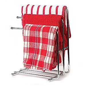 Home-X - Free Standing Towel Rack, Space Saving Kitchen Towel & Hand Towel Rack Holds 3 Towels at Once, Polished Chrome Finish & Design Looks Great in Kitchens & Bathrooms (Towels Not Included)