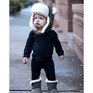 7AM Baby Hat & Mittens Set - Unisex Vegan Sherpa Lined Hat & Mittens for Newborn, Waterproof, Soft & Warm Baby Winter Hat & Gloves Set, Winter Baby Essentials | Benji Set (Smokey)
