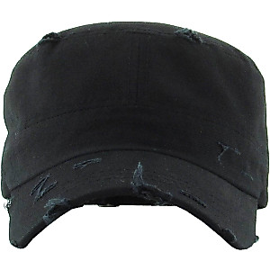 Funky Junque Distressed Womens Mens Vintage Military Style Army Cadet Hat - Black