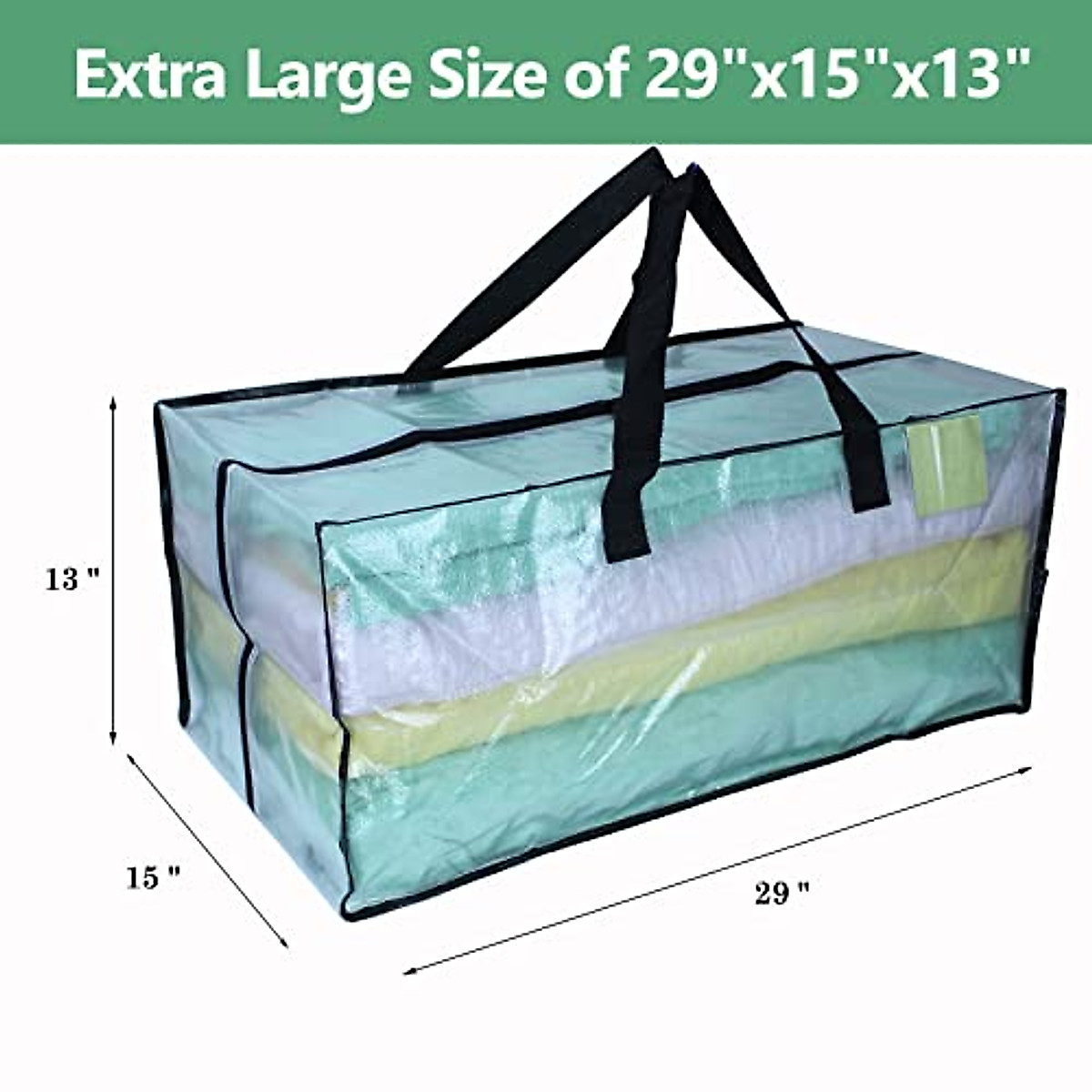 Kiffun Moving Bags Clear Heavy Duty Extra Large Tote Bag with Zippers Handles & Backpack Trap Easy Packing & Storage for Clothes Blanket 6 Pack