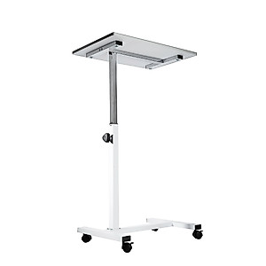 Seville Classics Solid-Top Height Adjustable Mobile Laptop Computer Desk Cart Ergonomic Home Office Stand Rolling Table, Overbed (23.6"), White