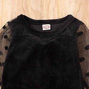 Hebuket Toddler Baby Girl Velvet Romper Long Sleeve Lace One Piece Jumpsuit Spring Solid Net Yarn Velour Bow-knot Bodysuit (Black, 12-18 Months)