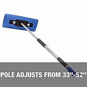 Snow Joe SJBLZD-LED 4-In-1 Telescoping Snow Broom + Ice Scraper, 18-Inch Foam Head, Headlights, Blue