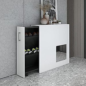 Pull-Out Shoe Rack, Shoe Cabinet with Hidden Shoe Rack Modern Shoe Cabinet, Storage Shoe Cabinet with Wheels and Mirror Creative Closet Shoe Cubby Decorative Furniture, White