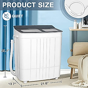 Superday Portable Mini Twin Tub Washing Machine Compact Washer and Spin Dryer w/Wash and Spin Cycle 17.6lbs Capacity For Camping, Apartments, Dorms, College Rooms, RV’S, Delicates, Grey and White
