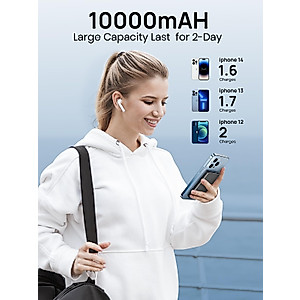 Wireless Magnetic Power Bank,2 Pack 𝟏𝟎𝟎𝟎𝟎𝐦𝐚𝐡 Battery Pack with Super Magnetic,USB A&C,for Magsafe,Mini Wireless Portable Charger Compatible with iPhone 15/14/13/12 Series,Black and Off-white