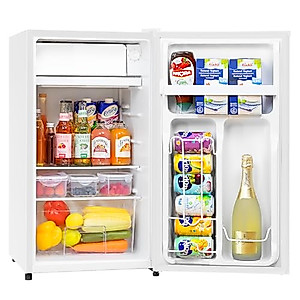 Manastin 3.2 Cu.Ft Mini Fridge with Freezer, Single Door Mini Fridge, Adjustable Thermostat, Energy Saving Mini Refrigerator for Bedroom, Office, Dorm (White, 3.2 Cu.ft)