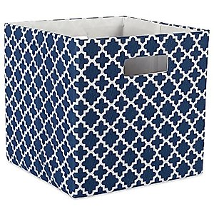 DII Hard Sided Collapsible Fabric Storage Container for Nursery, Offices, & Home Organization, (13x13x13) - Lattice Nautical Blue