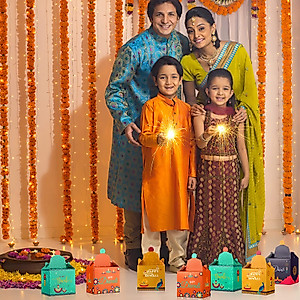 Eersida 12 Pcs Diwali Sweet Gift Boxes Happy Diwali Treat Gift Bags Party Favors Indian Festival of Lights Goodie Gable Boxes Decoration